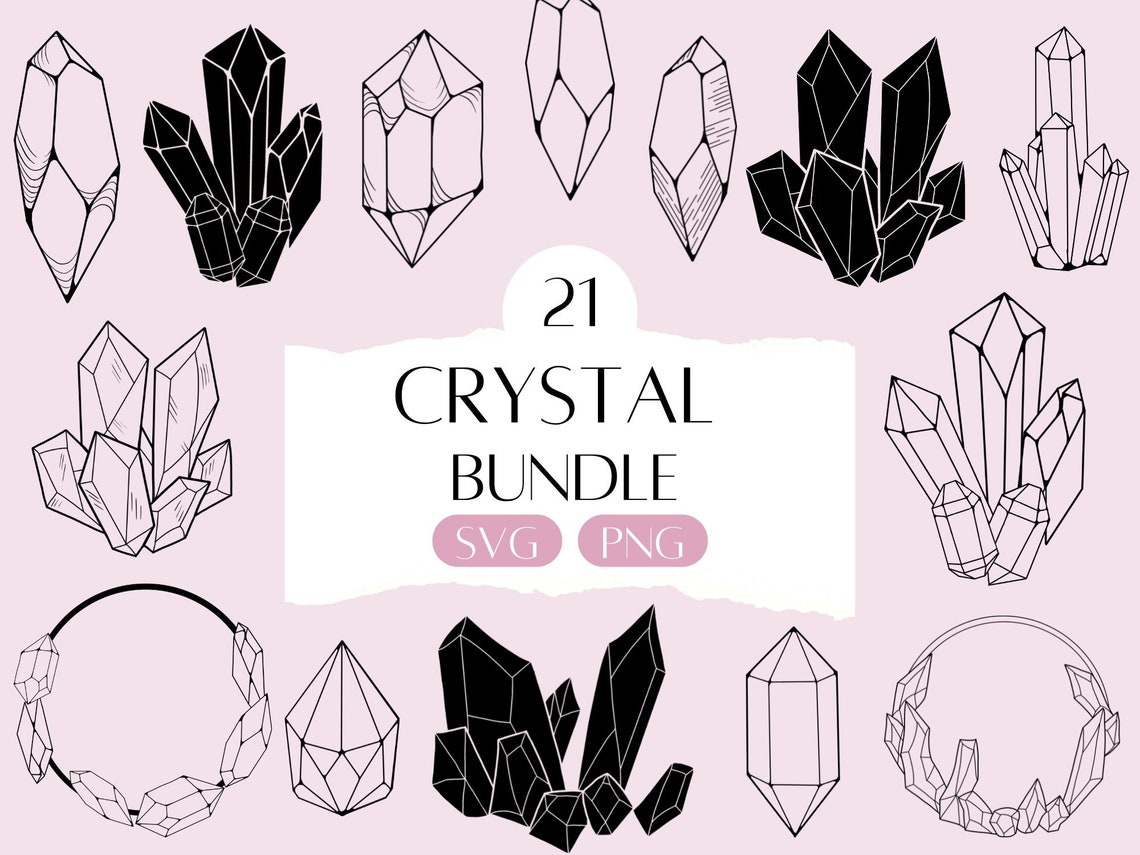 Crystal Bundle SVG, Celestial Crystal Stone Clipart, Crystal Clusters ...