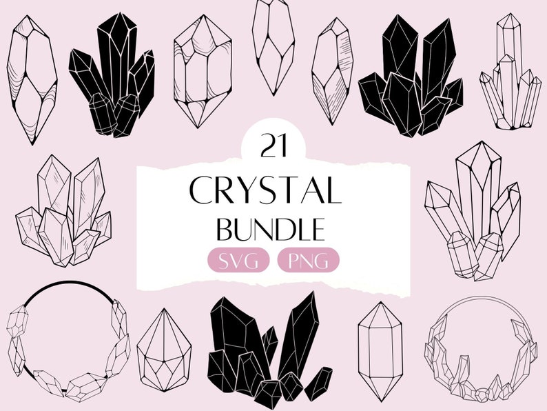 Crystal Bundle SVG, Celestial Crystal Stone Clipart, Crystal Clusters ...