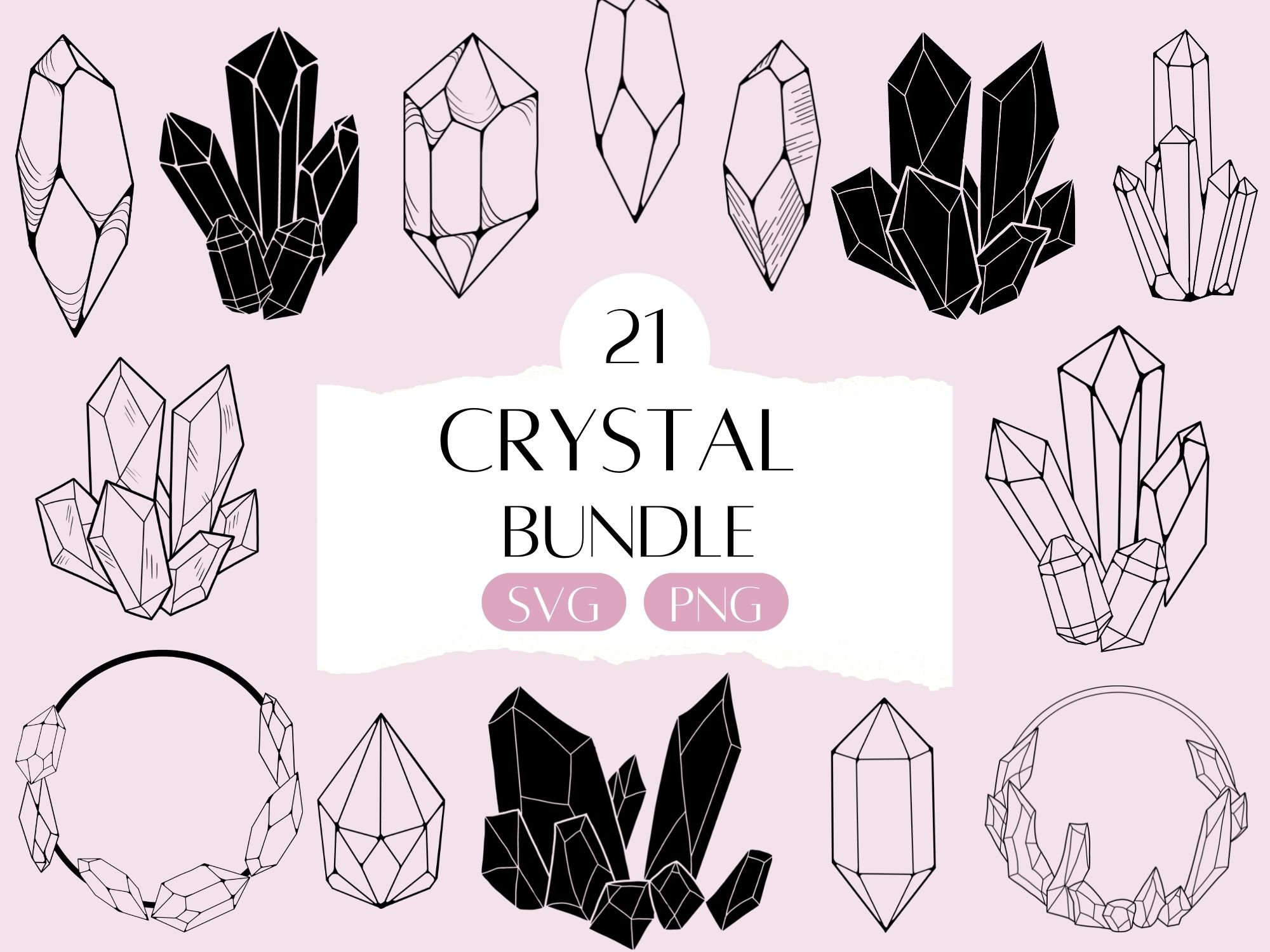 Crystal Bundle SVG, Celestial Crystal Stone Clipart, Crystal Clusters ...