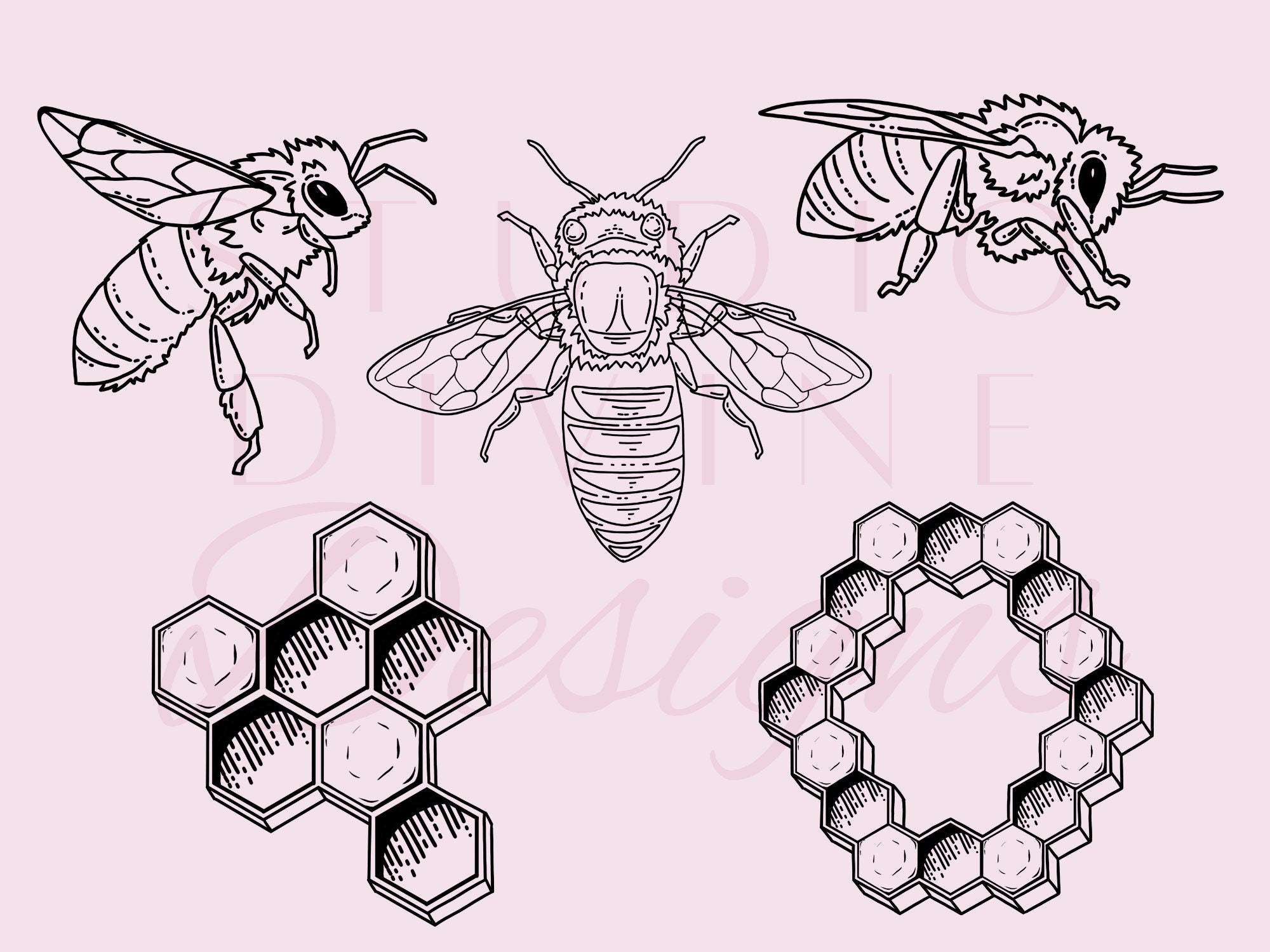 Honey Bee Bundle SVG, Honeybee Clipart, Honey Bee With Honeycomb Svg ...