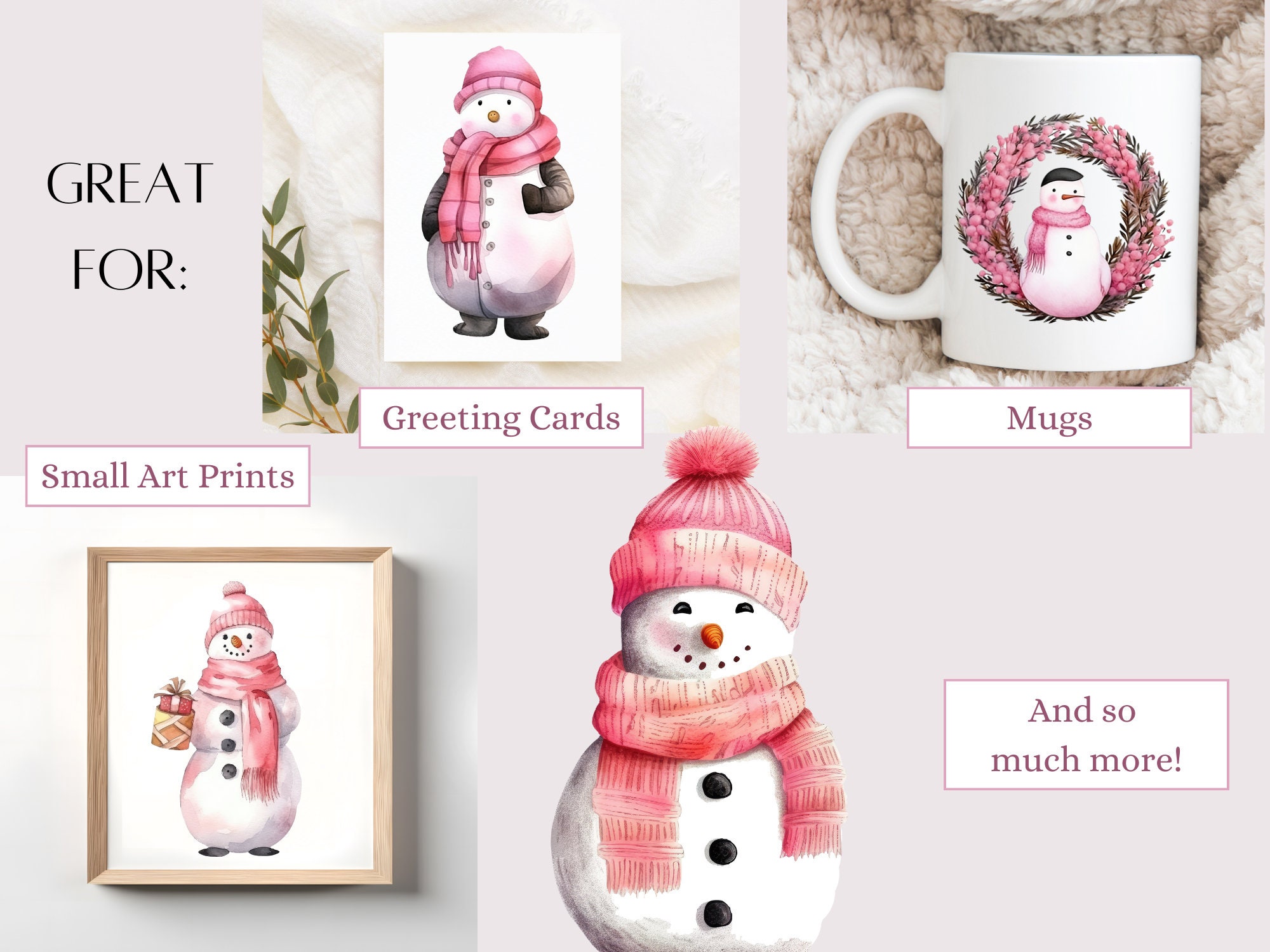 Pink Snowmen Clipart Watercolor Clipart Bundle Winter Christmas Clipart ...