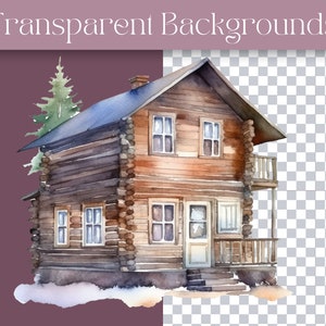 Winter Log Cabin Watercolor Clipart Bundle | Winter Woodland Clipart ...