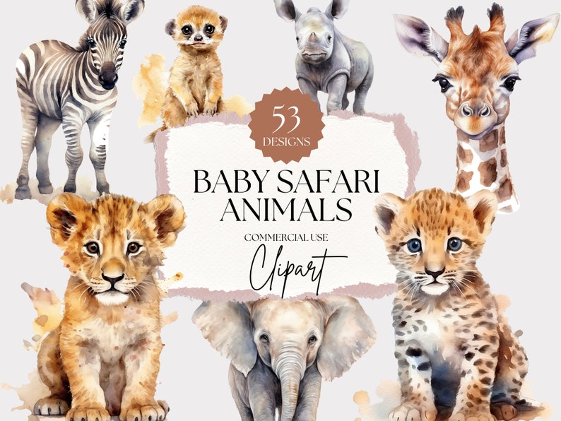 Watercolor Safari Clipart Baby Safari Animals Digital - Etsy