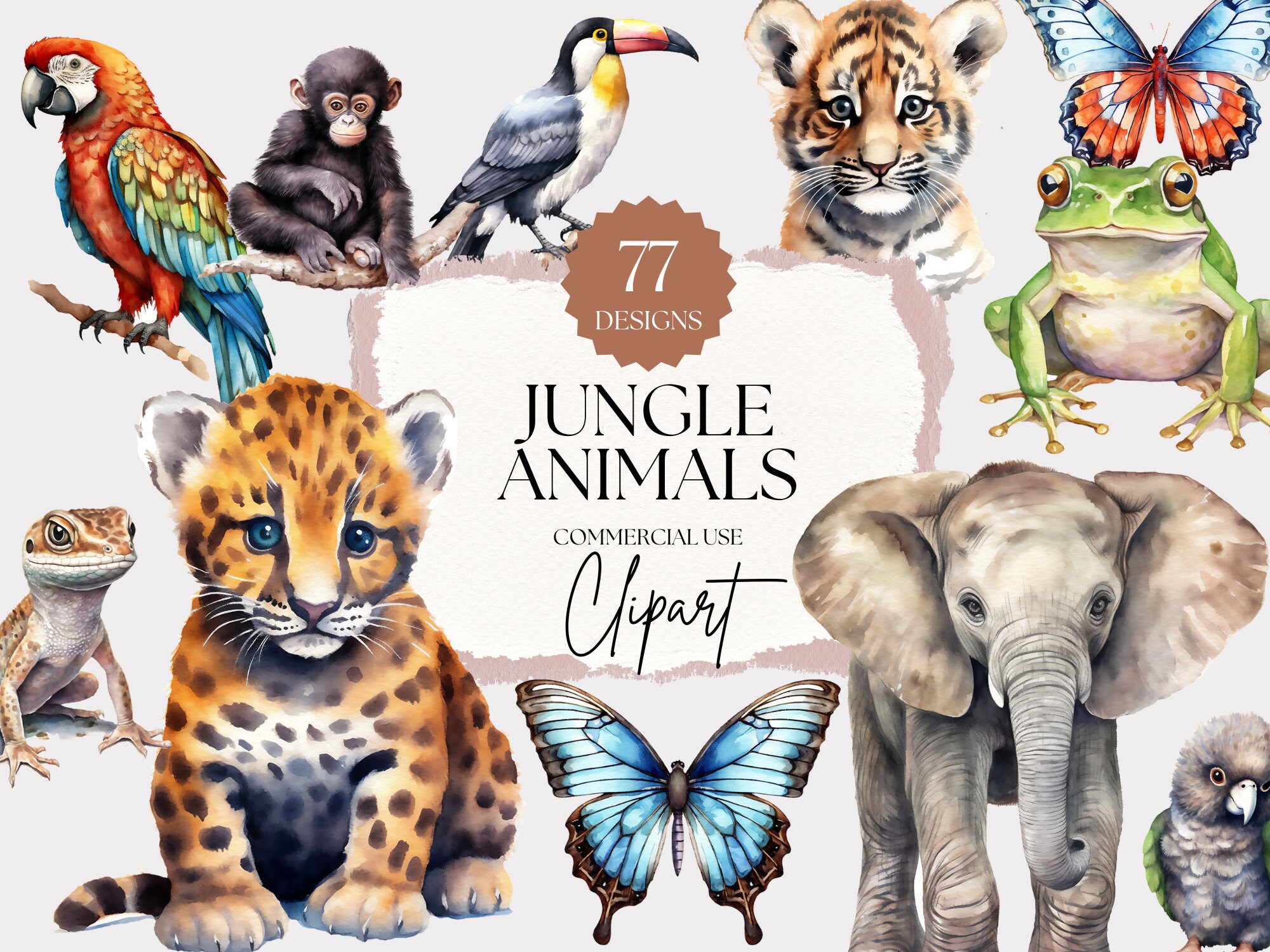 Watercolor Jungle Animals Clipart Baby Jungle Animals, Digital Crafting ...
