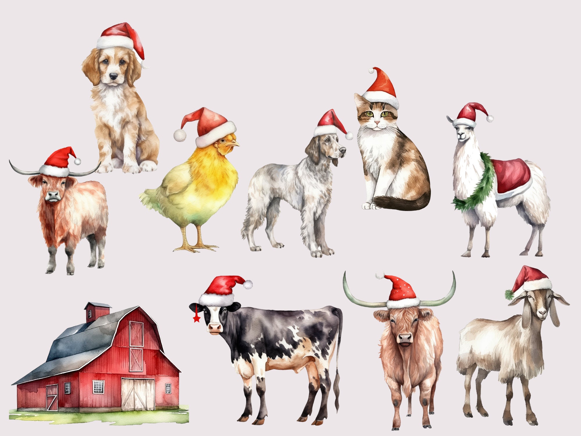 Christmas Farm Animal Clipart Farm Animals Sublimation Nursery Clipart ...