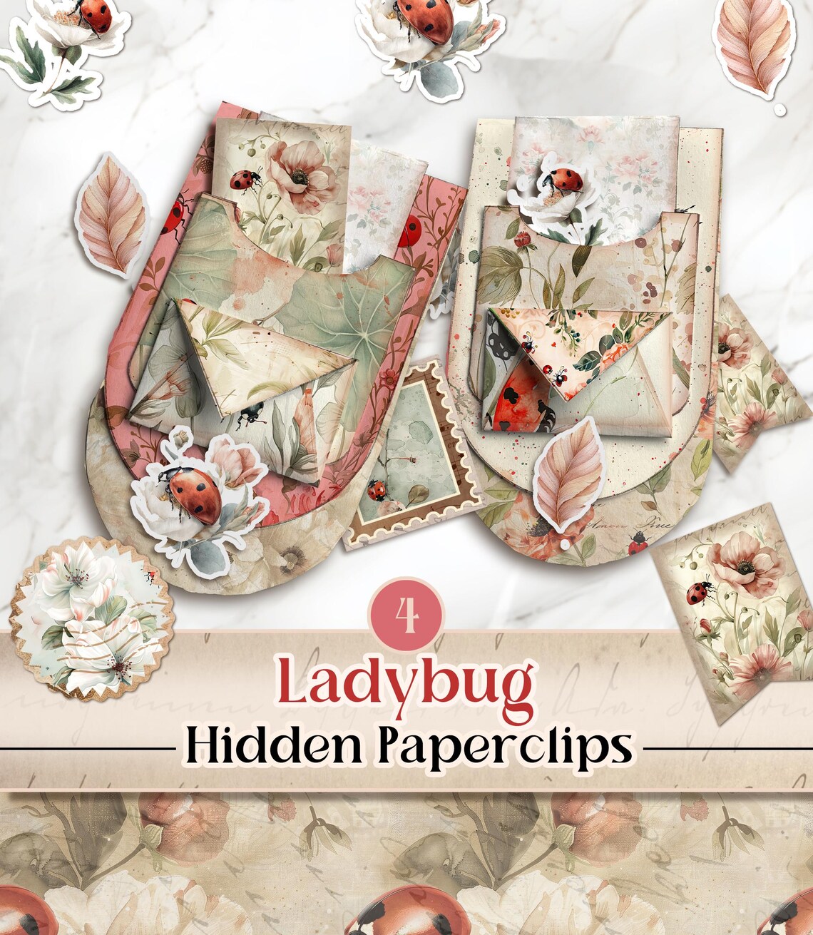 Ladybug Hidden Paperclip Pockets Junk Journal Kit Lady Bug Hidden Paper ...