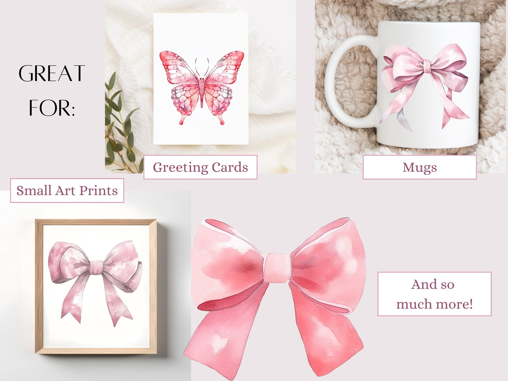 Pink Bow Clipart Coquette Clipart Watercolor Bow Clipart Bundle Digital ...