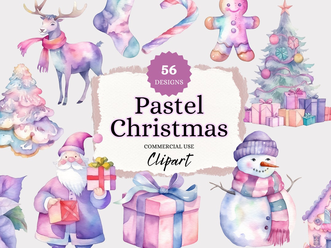 Pastel Christmas Clipart, Watercolor Christmas Clipart Bundle ...