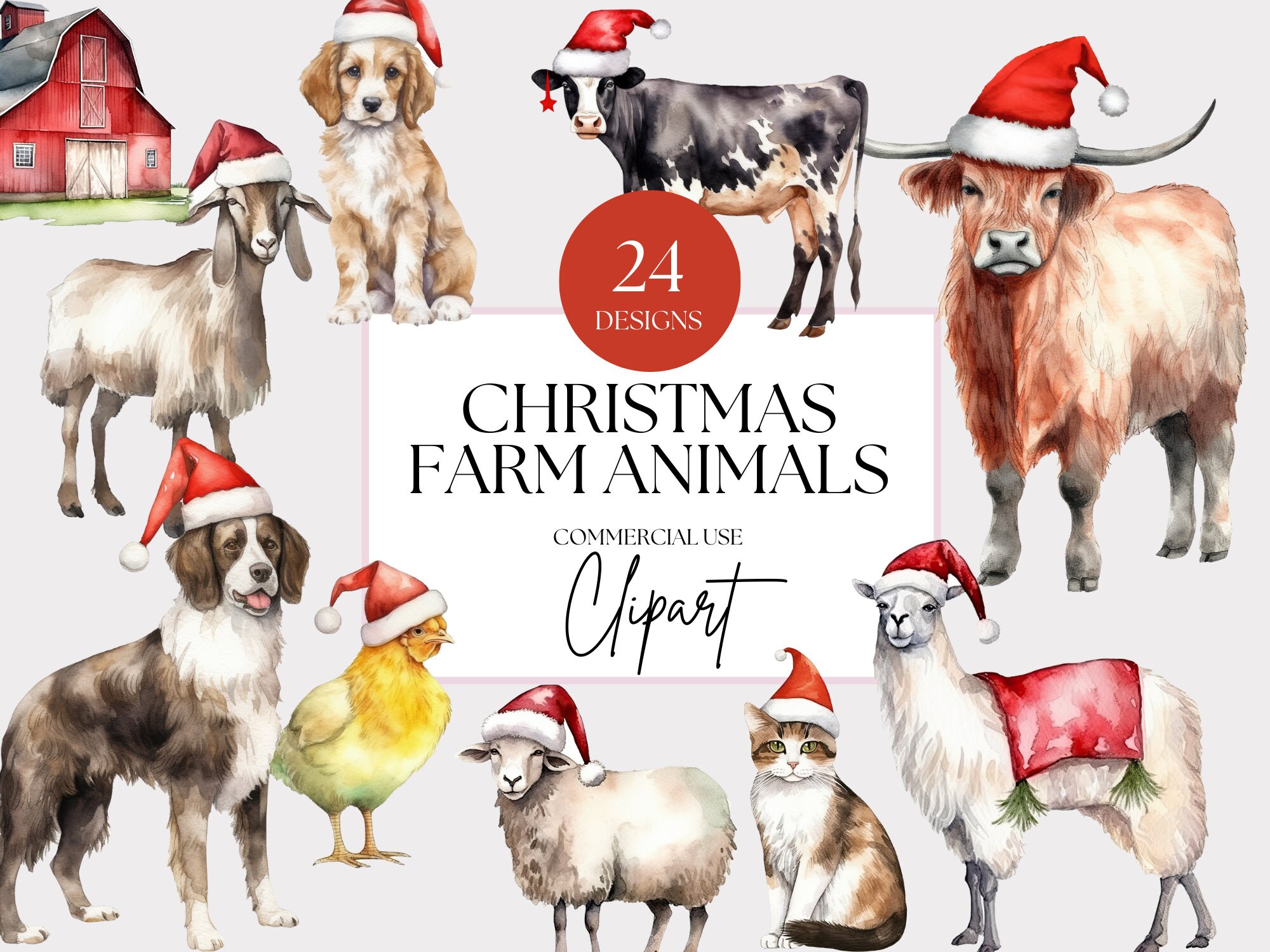 Christmas Farm Animal Clipart Farm Animals Sublimation Nursery Clipart ...