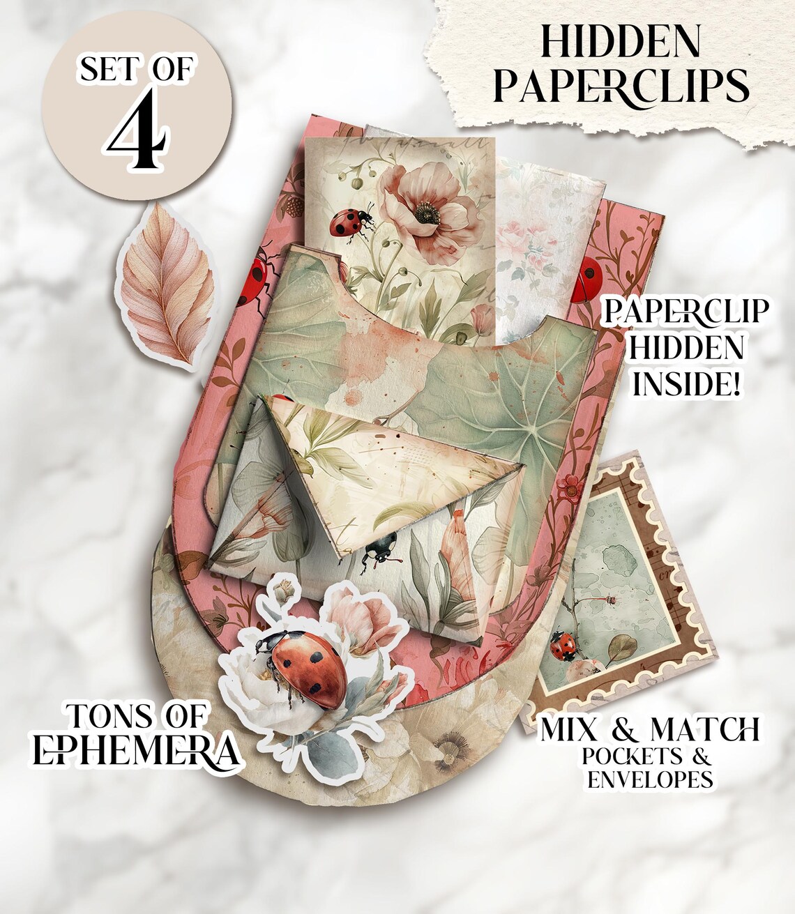 Ladybug Hidden Paperclip Pockets Junk Journal Kit Lady Bug Hidden Paper ...