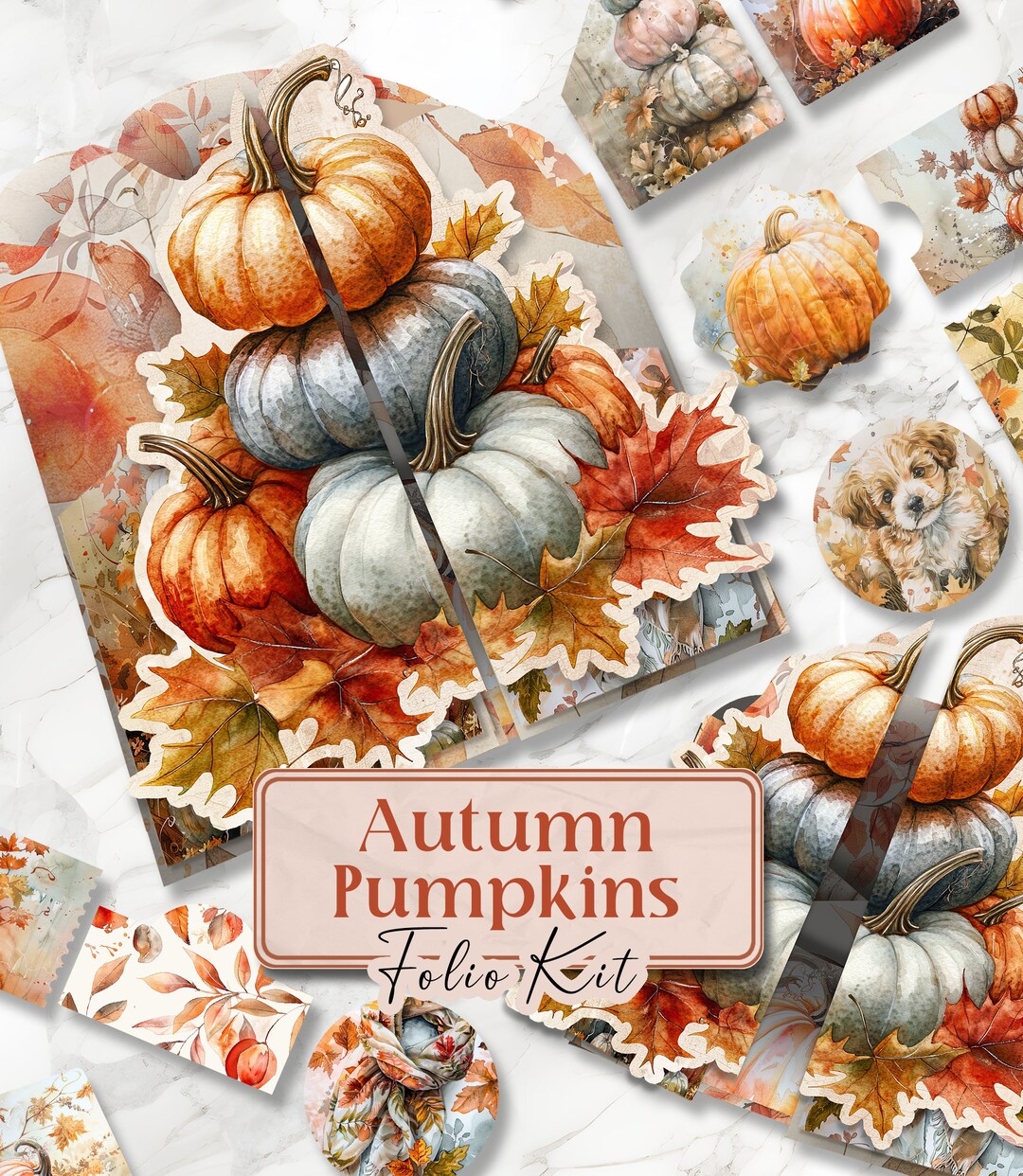 Autumn Pumpkin Folio Junk Journal Kit Printable Fall Folio Pages Autumn ...