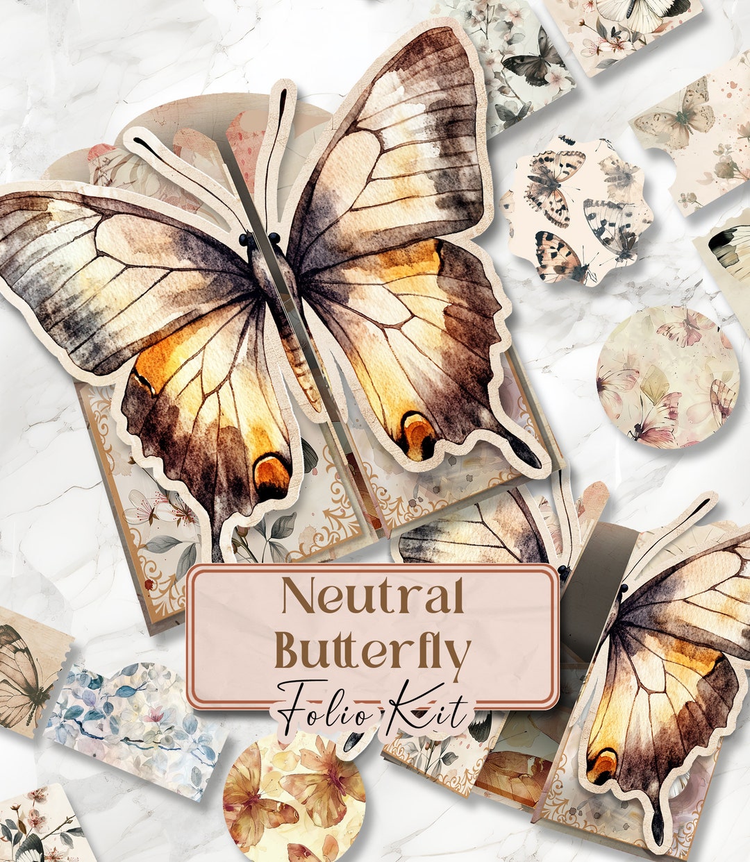 Neutral Butterfly Junk Journal Kit Butterfly Folio Junk Kit Printable ...