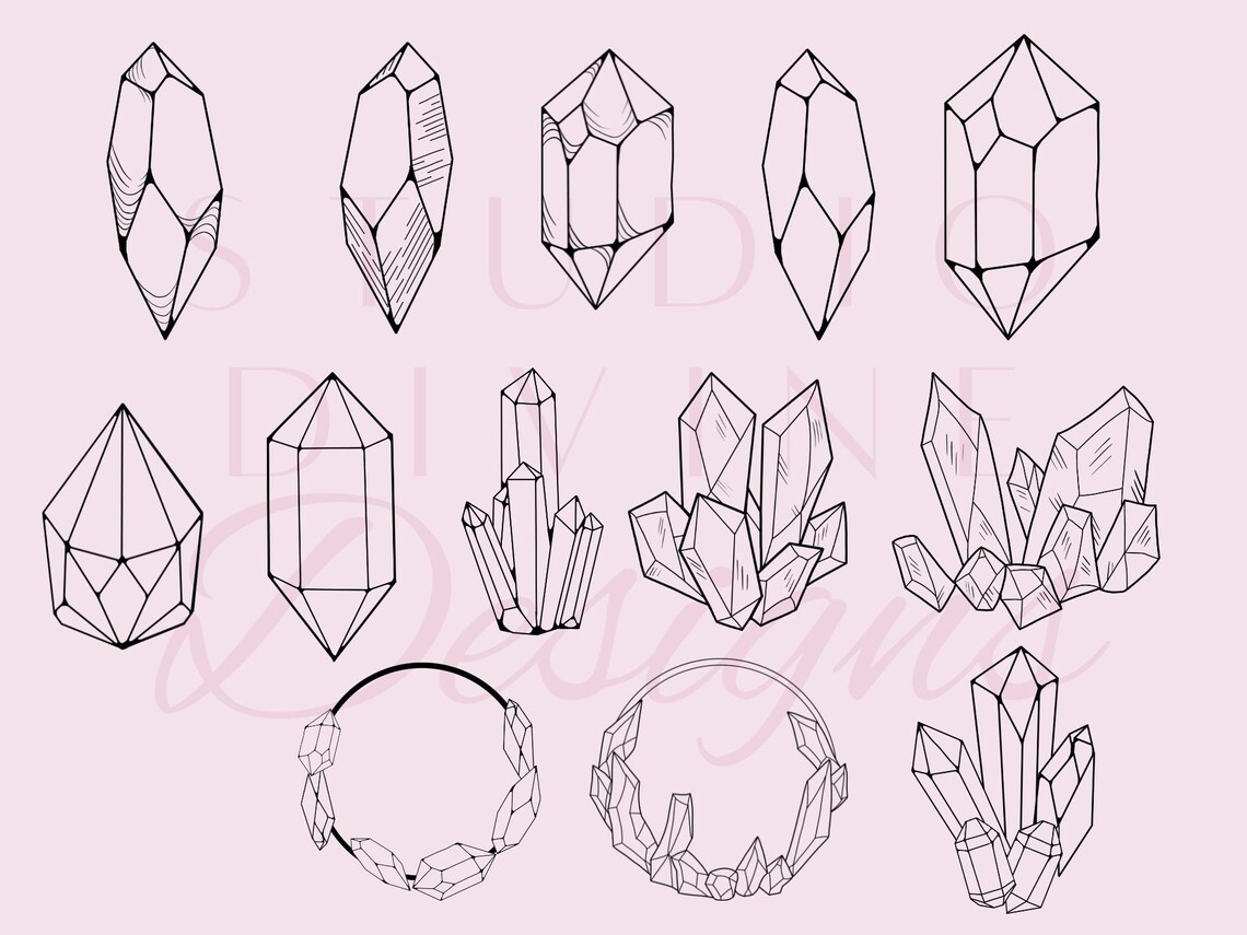 Crystal Bundle SVG, Celestial Crystal Stone Clipart, Crystal Clusters ...