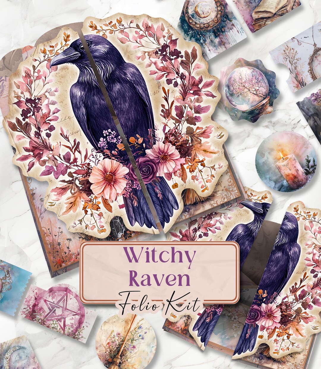 Raven Witch Junk Journal Kit Printable Folio Pages Witchy Printable ...