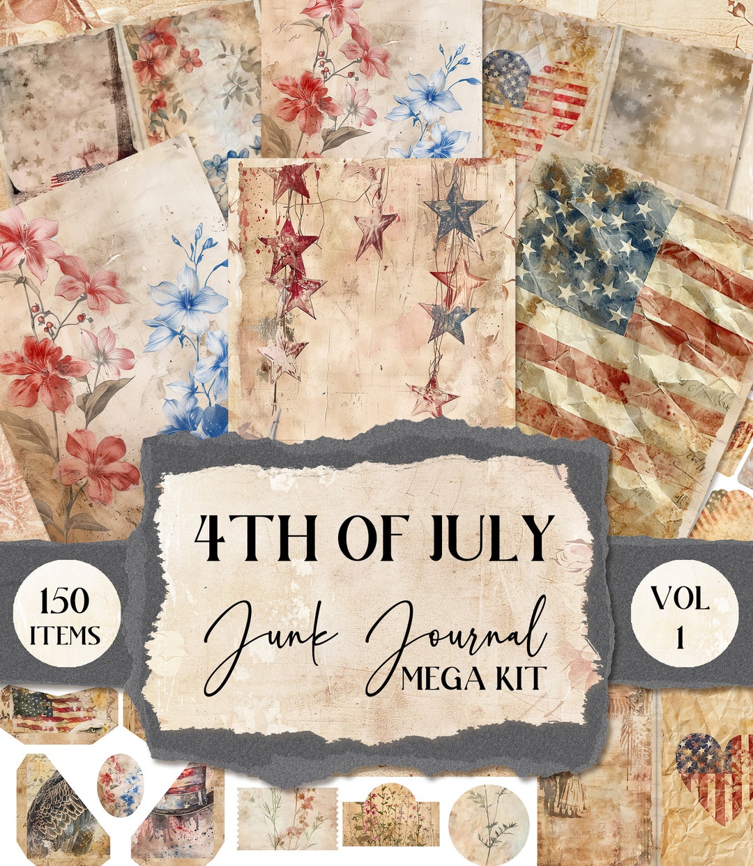 4th of July Vintage Junk Journal Pages Printable Junk Journal Ephemera ...