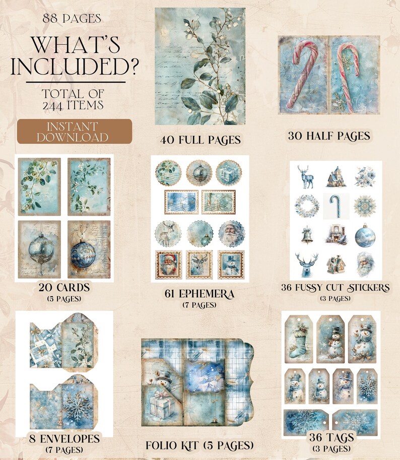 Christmas Junk Journal Kit Printable Holiday Junk Journal Christmas ...