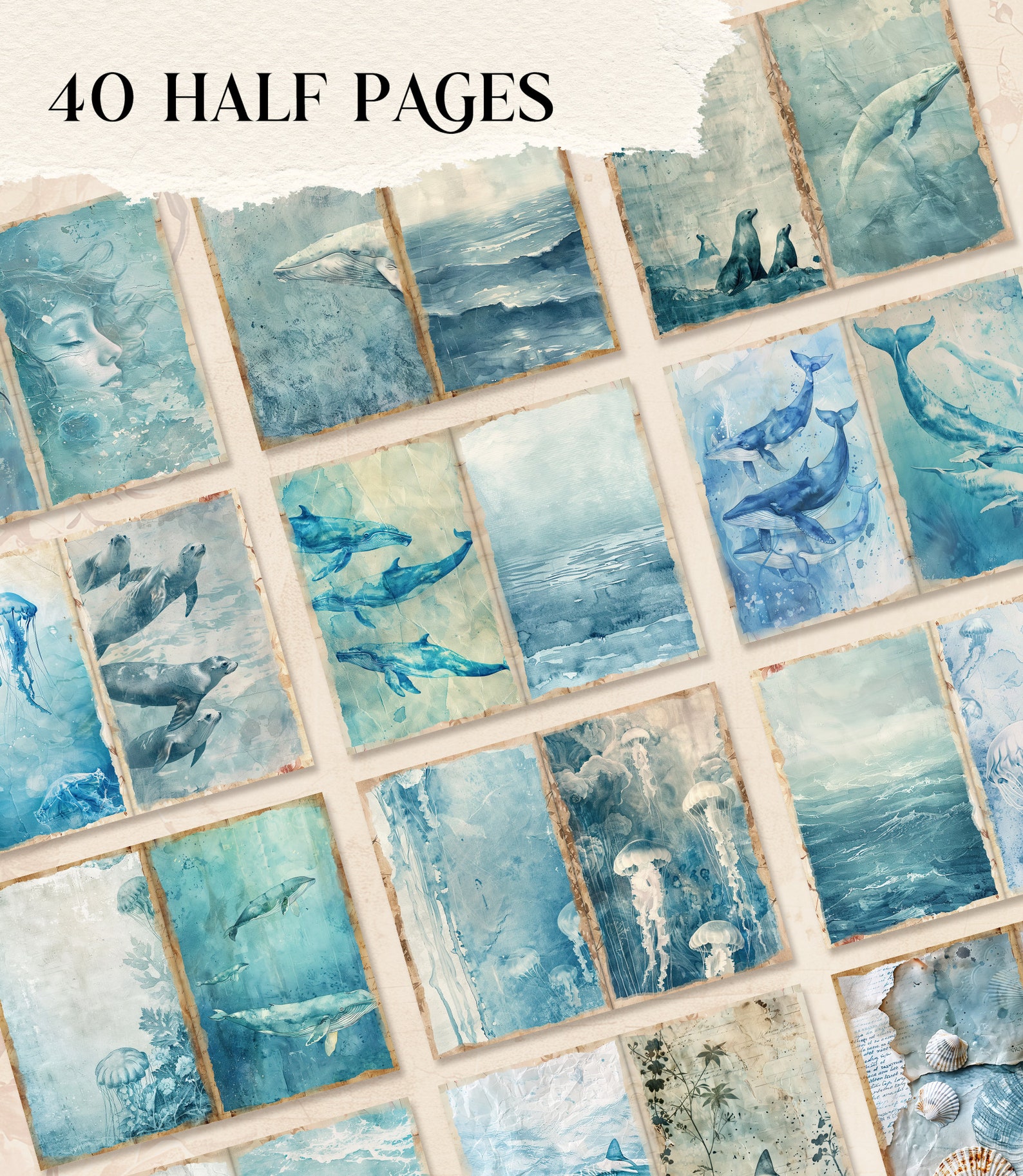 Ocean Junk Journal Papers Printable Sea Life Junk Journal Ephemera ...