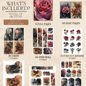 Dark Shabby Chic Red and Black Floral Junk Journal Pages Junk Journal ...