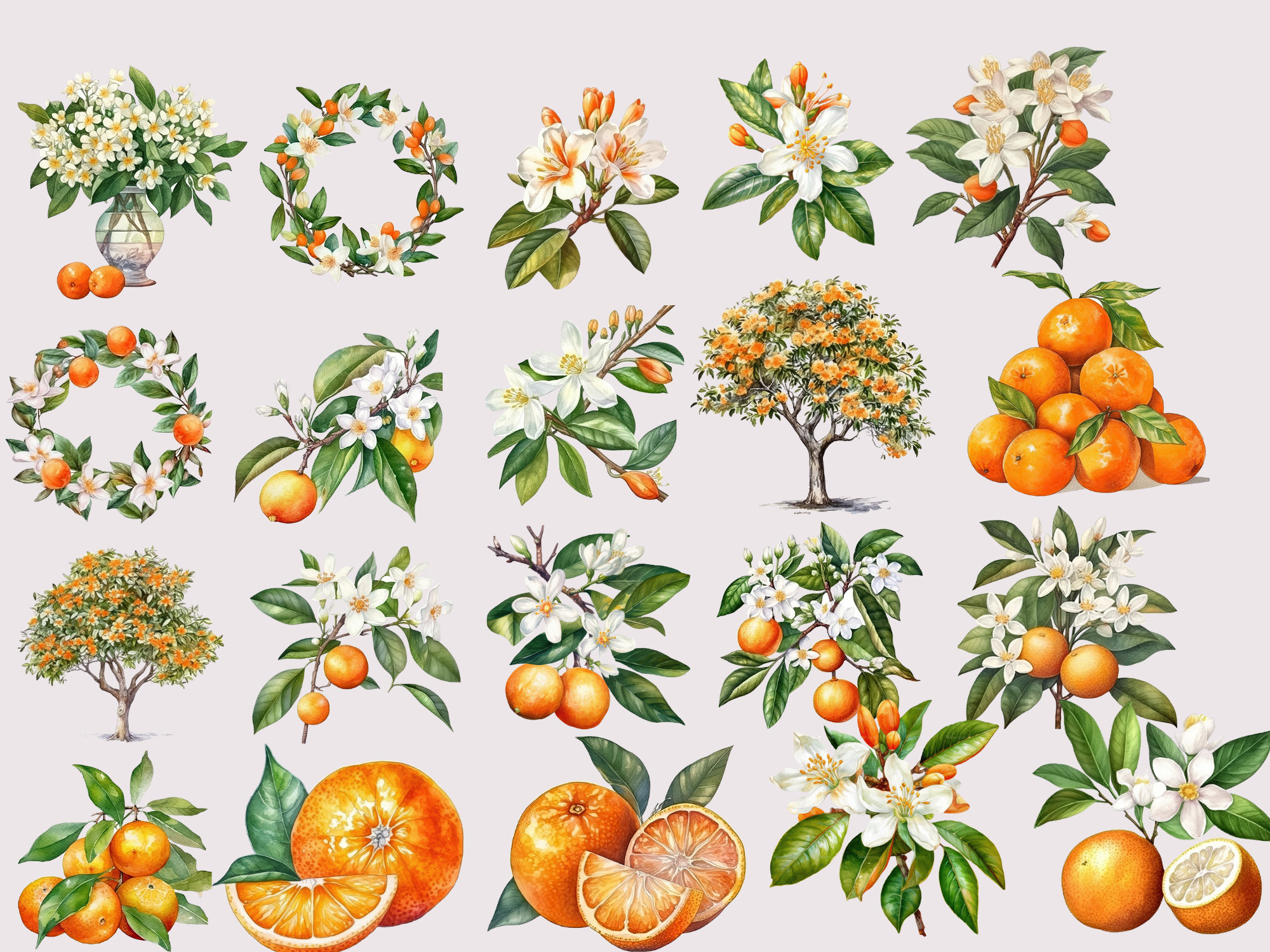 Watercolor Orange Blossom Clipart Bundle, Digital Crafting, Nursery ...