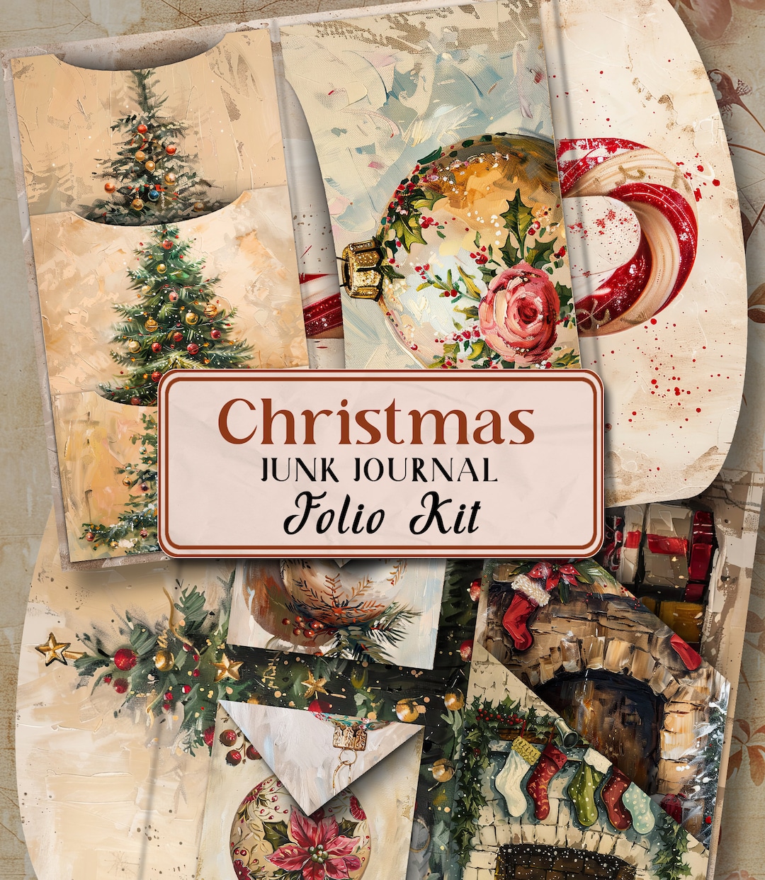 Christmas Folio Junk Journal Kit Printable Folio Pages Shabby Chic Christmas Printable Pages ...