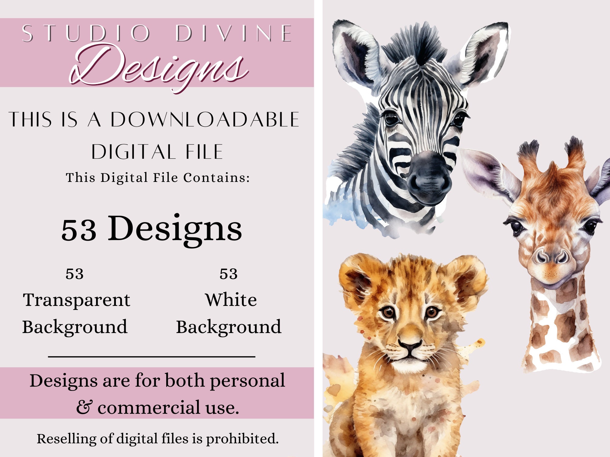 Watercolor Safari Clipart Baby Safari Animals Digital - Etsy