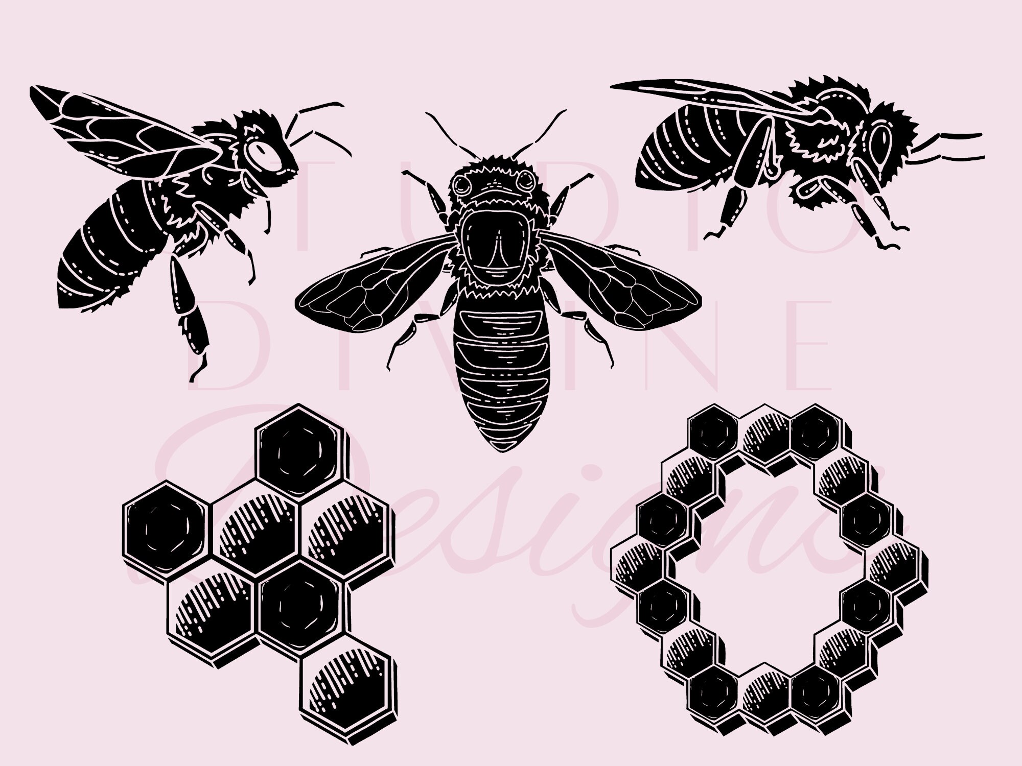 Honey Bee Bundle SVG, Honeybee Clipart, Honey Bee With Honeycomb Svg ...