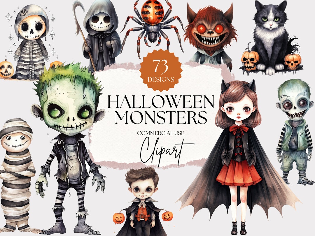 Watercolor Halloween Monsters Clipart | Halloween Clipart, Watercolor ...