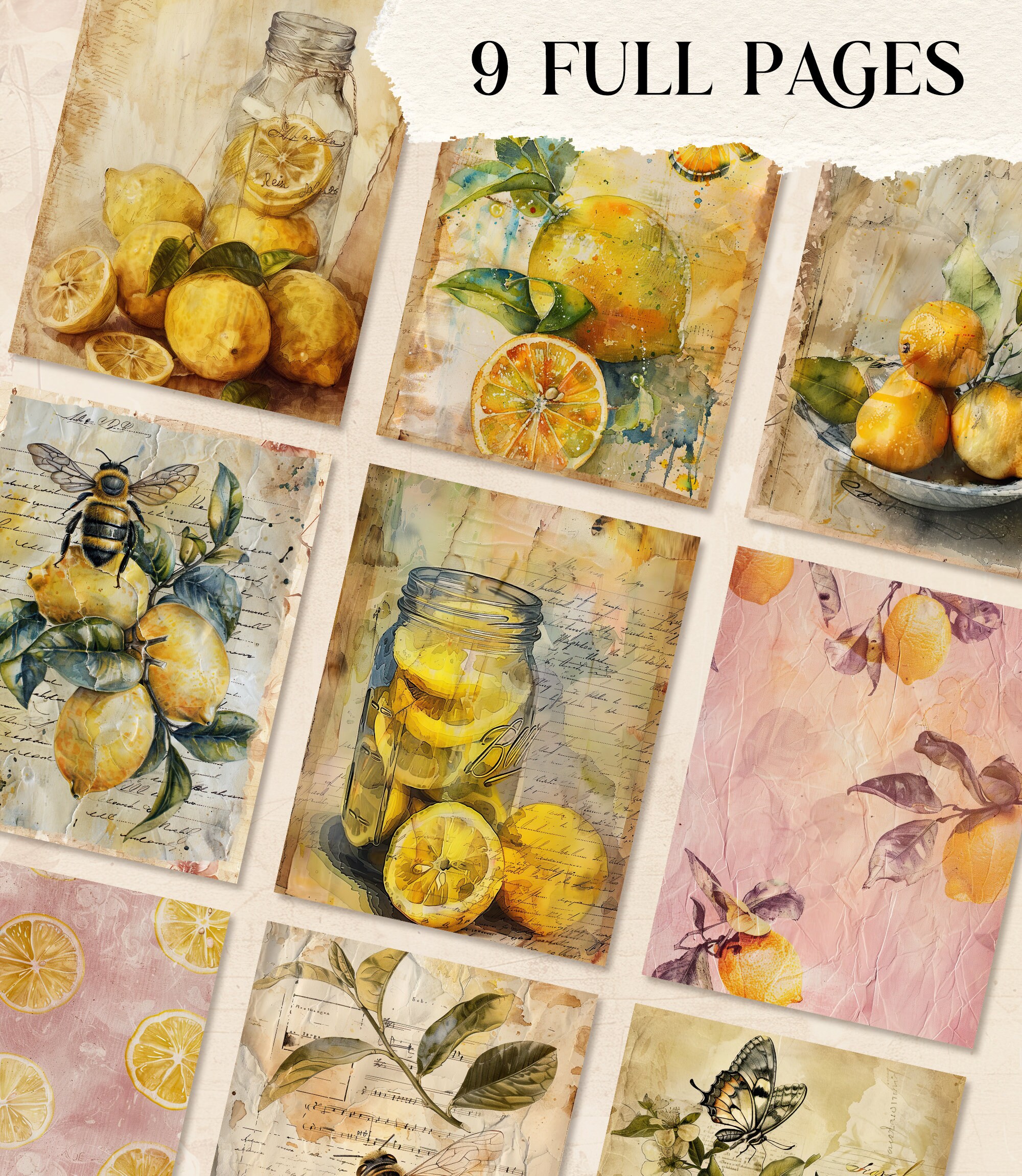 Lemon Junk Journal Kit Pages Printable Junk Journal Ephemera Folio Junk ...