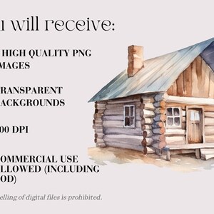 Winter Log Cabin Watercolor Clipart Bundle | Winter Woodland Clipart ...