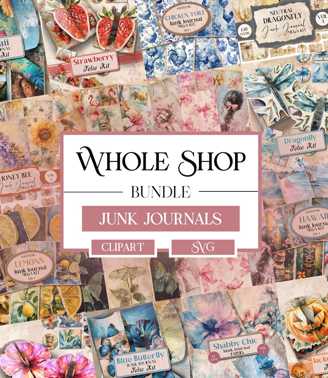 WHOLE SHOP Junk Journal Bundle Floral Nature Junk Journal Kits Folio ...
