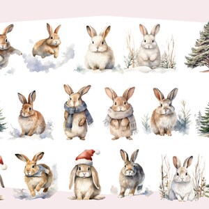 Watercolor Rabbits Winter Clipart | Watercolor Clipart, Christmas ...