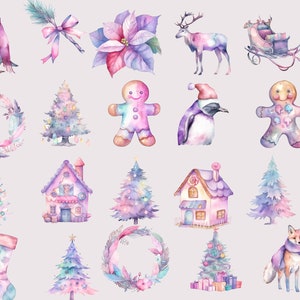 Pastel Christmas Clipart, Watercolor Christmas Clipart Bundle ...