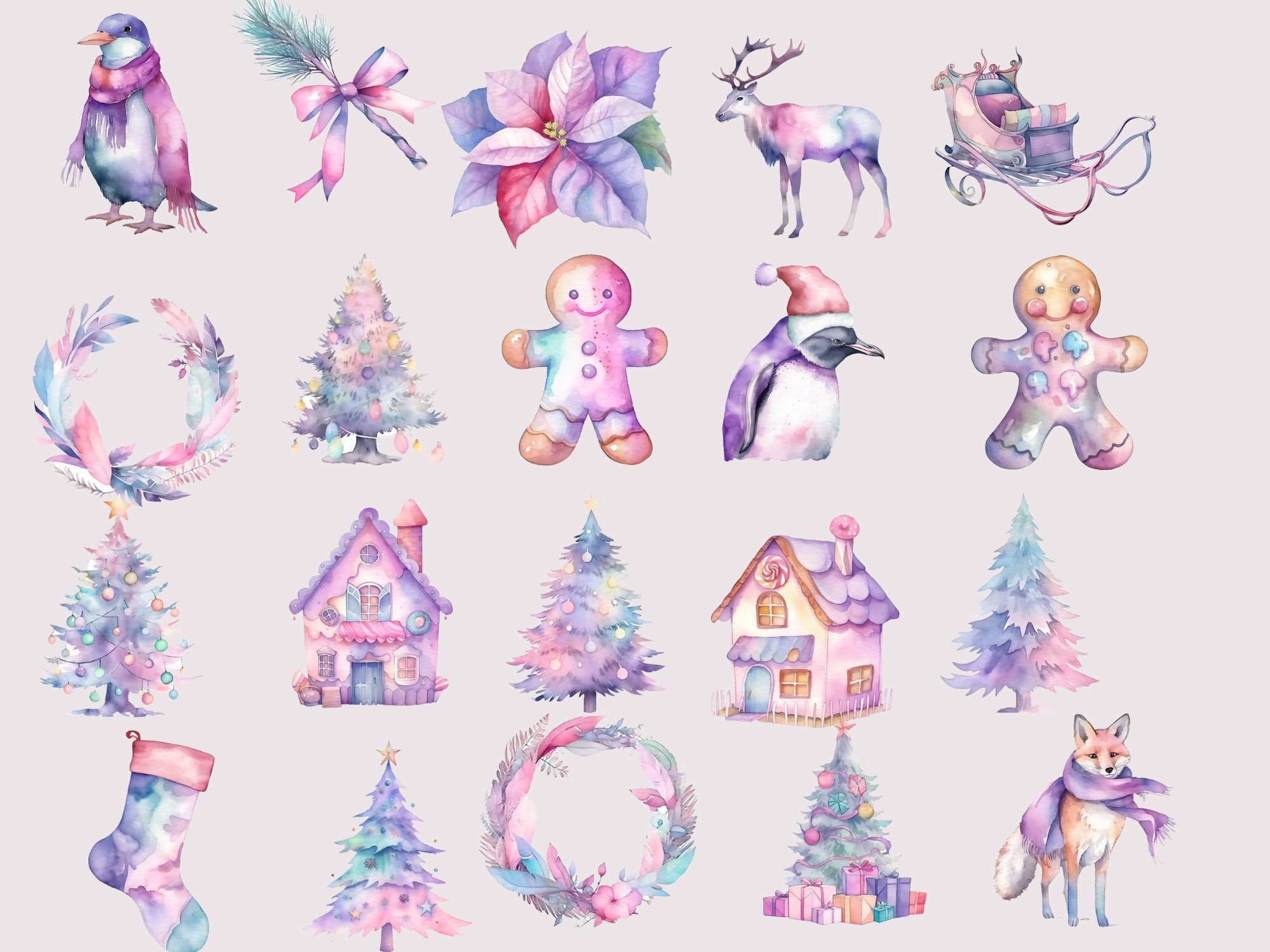 Pastel Christmas Clipart Watercolor Christmas Clipart Bundle - Etsy