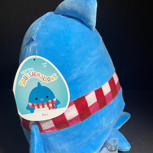 Squishmallow 8 Rey Blue Shark W/scarf W/custom Hand-made Beaded I Love ...