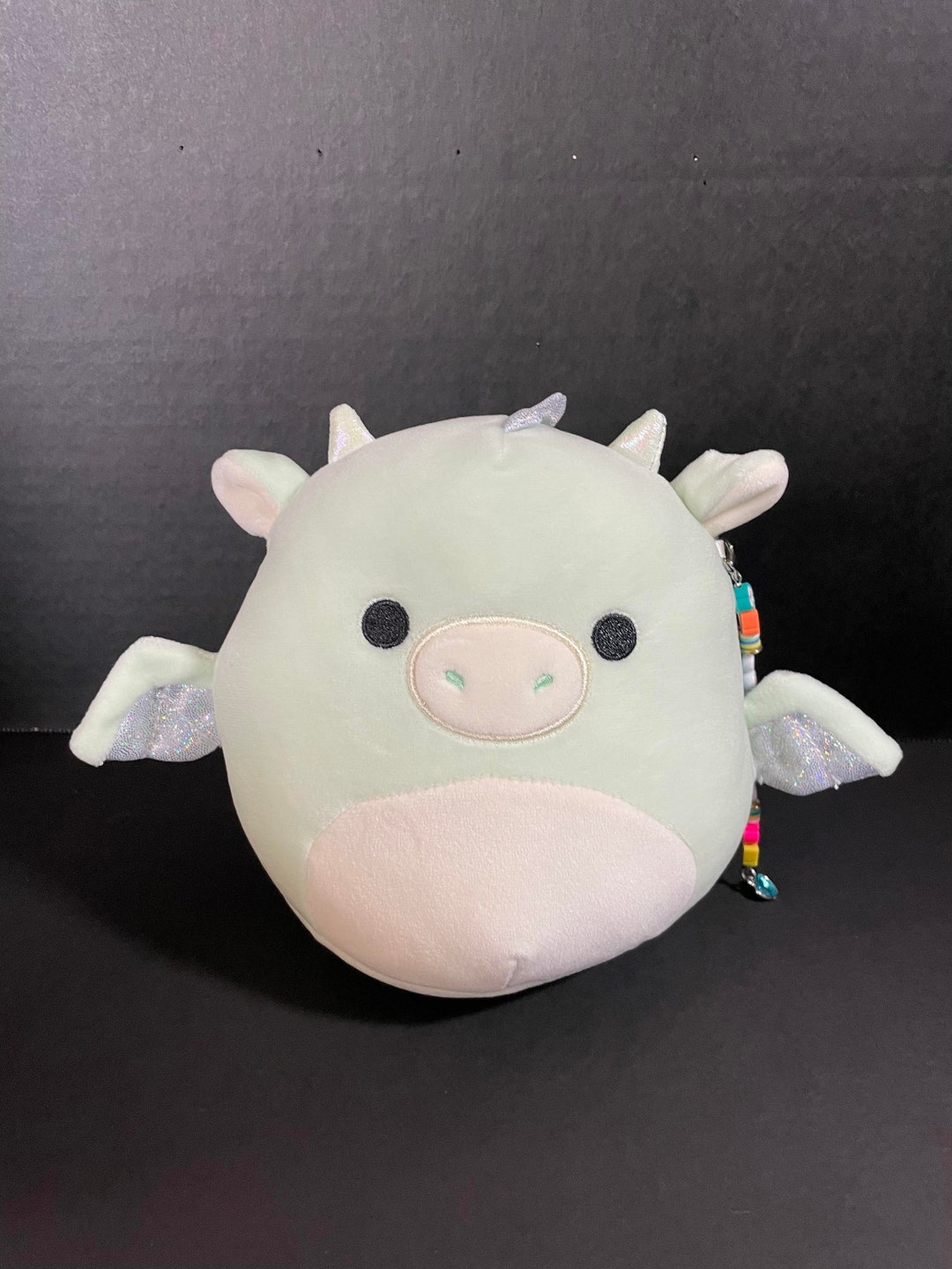 Squishmallow 7.5 Drew Lt. Mint Dragon W/custom Hand-made Beaded I Love ...