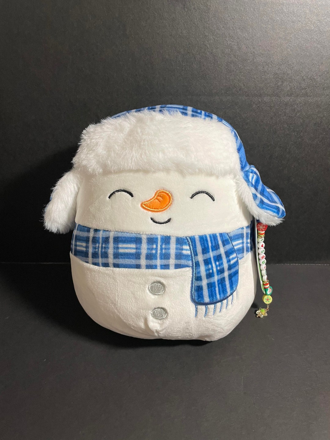 Squishmallow 810 Manny Snowman With Plaid Cap W/custom Hand-made Beaded ...