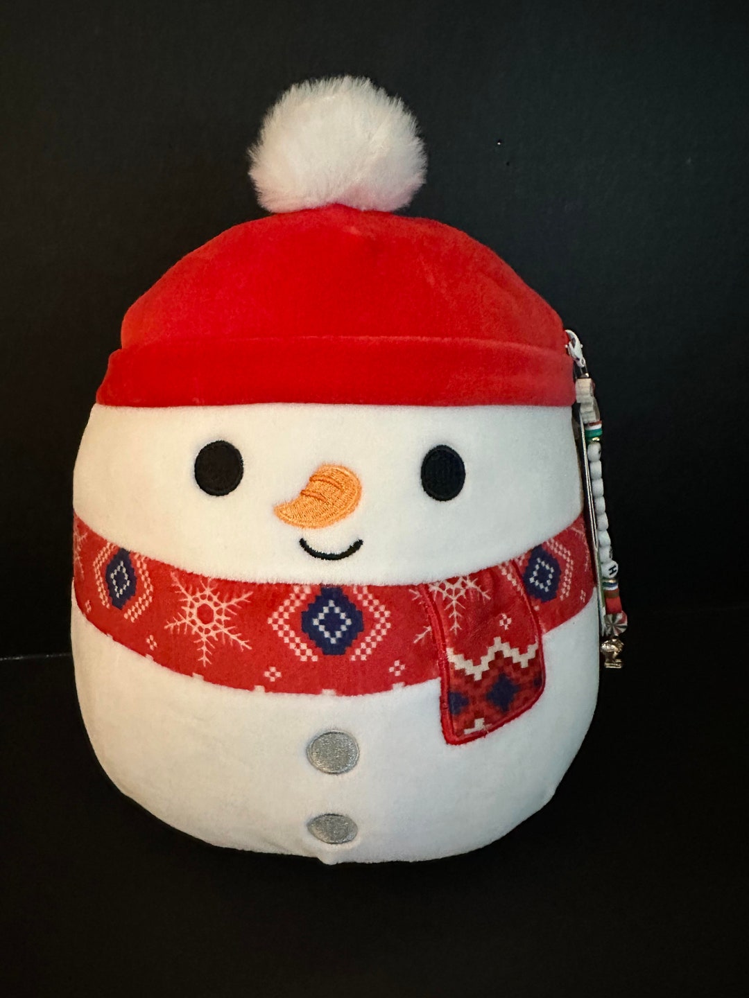 Squishmallow 8 Manny the Snowman in Scarf W/custom Hand-made Beaded I ...