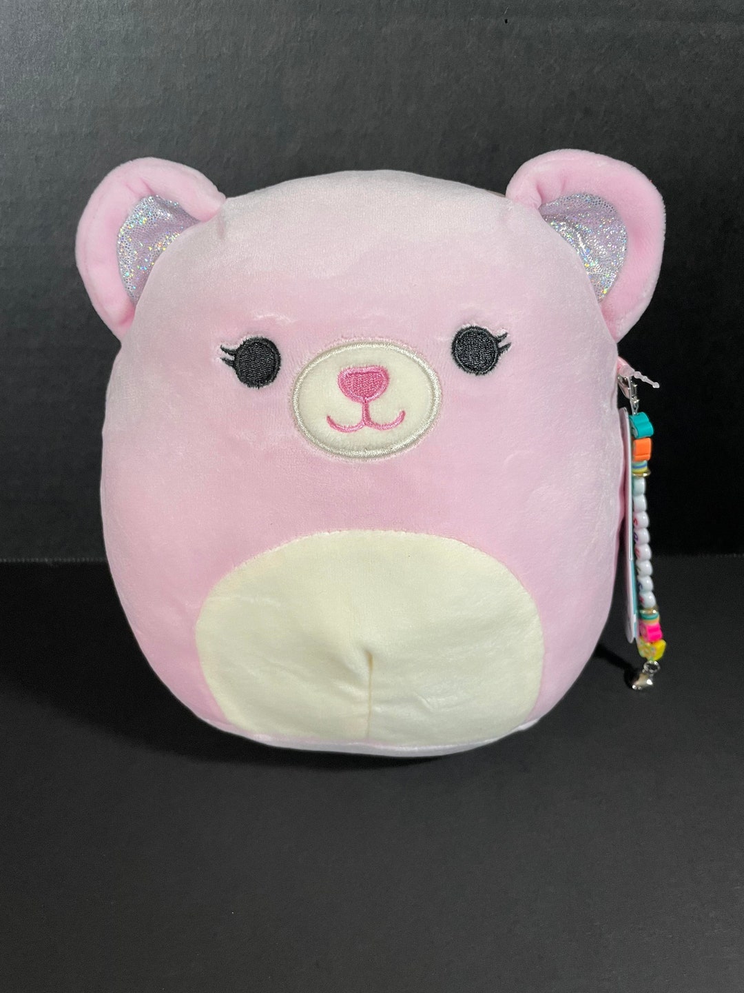 Squishmallow 8 Zaya Teddy Bear Pink W/custom Hand-made Beaded I Love ...