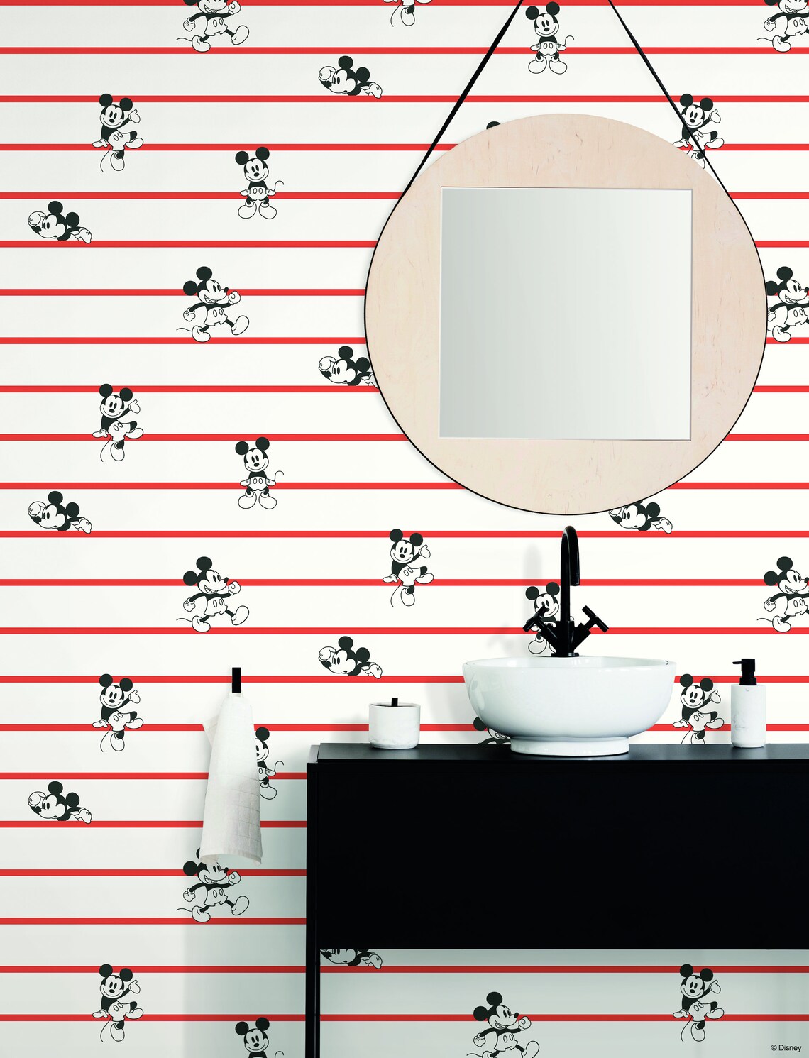 DISNEY MICKEY MOUSE Stripe Wallpaper - Etsy