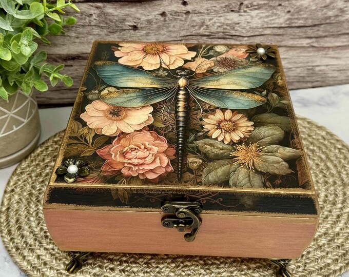 Dragonfly Jewelry or Trinket Box, Lightweight Decoupage Storage Box ...