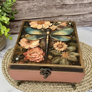 Dragonfly Jewelry or Trinket Box, Lightweight Decoupage Storage Box ...