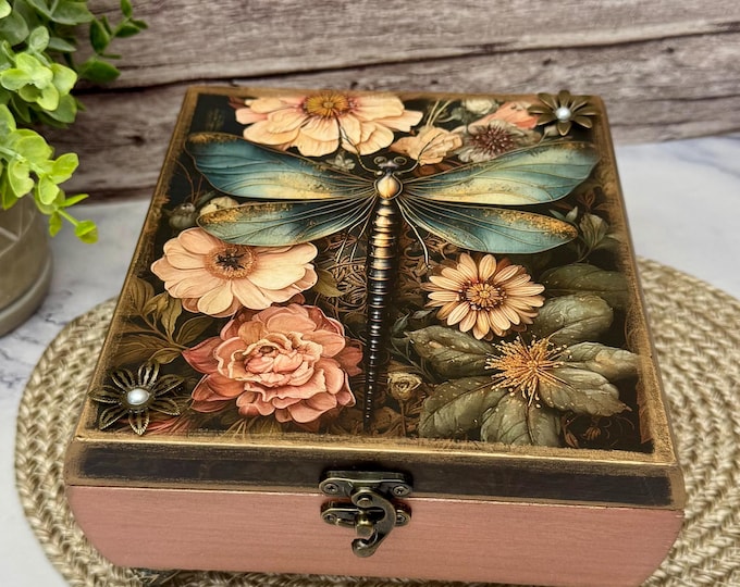 Dragonfly Jewelry or Trinket Box, Lightweight Decoupage Storage Box ...