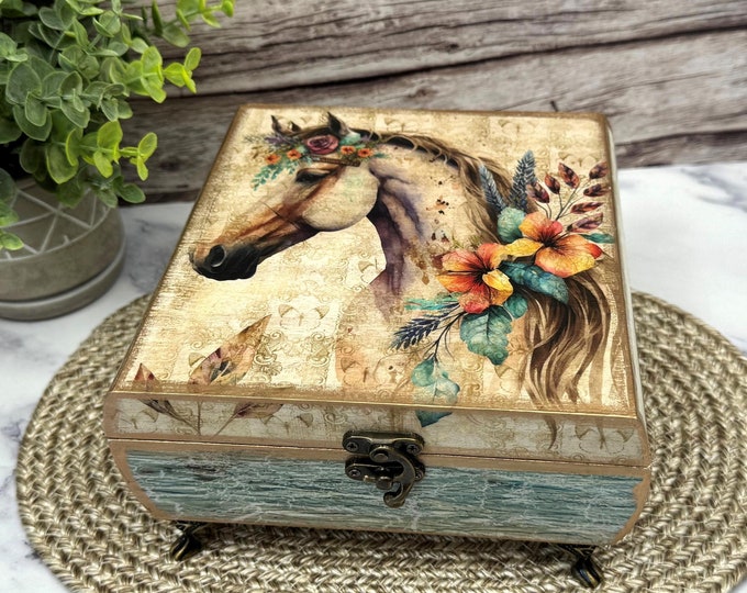 Vintage Style Horse Trinket Box, Artisan Decoupage Jewelry Box, Western ...
