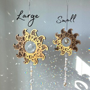Wooden Sun Suncatcher With Crystal Prisms, Celestial Hanging Window ...