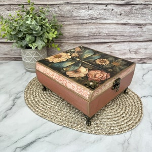 Dragonfly Jewelry or Trinket Box, Dragonfly Decoupage Storage Box ...