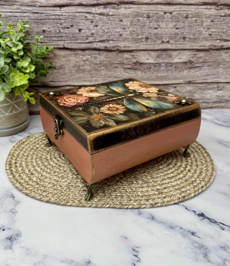 Dragonfly Jewelry or Trinket Box, Lightweight Decoupage Storage Box ...