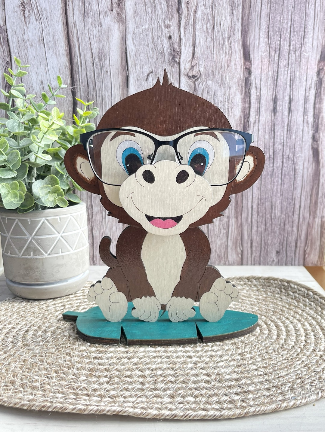 Monkey Eyeglass Holder Hand Painted, Jungle Theme Glasses Stand and ...
