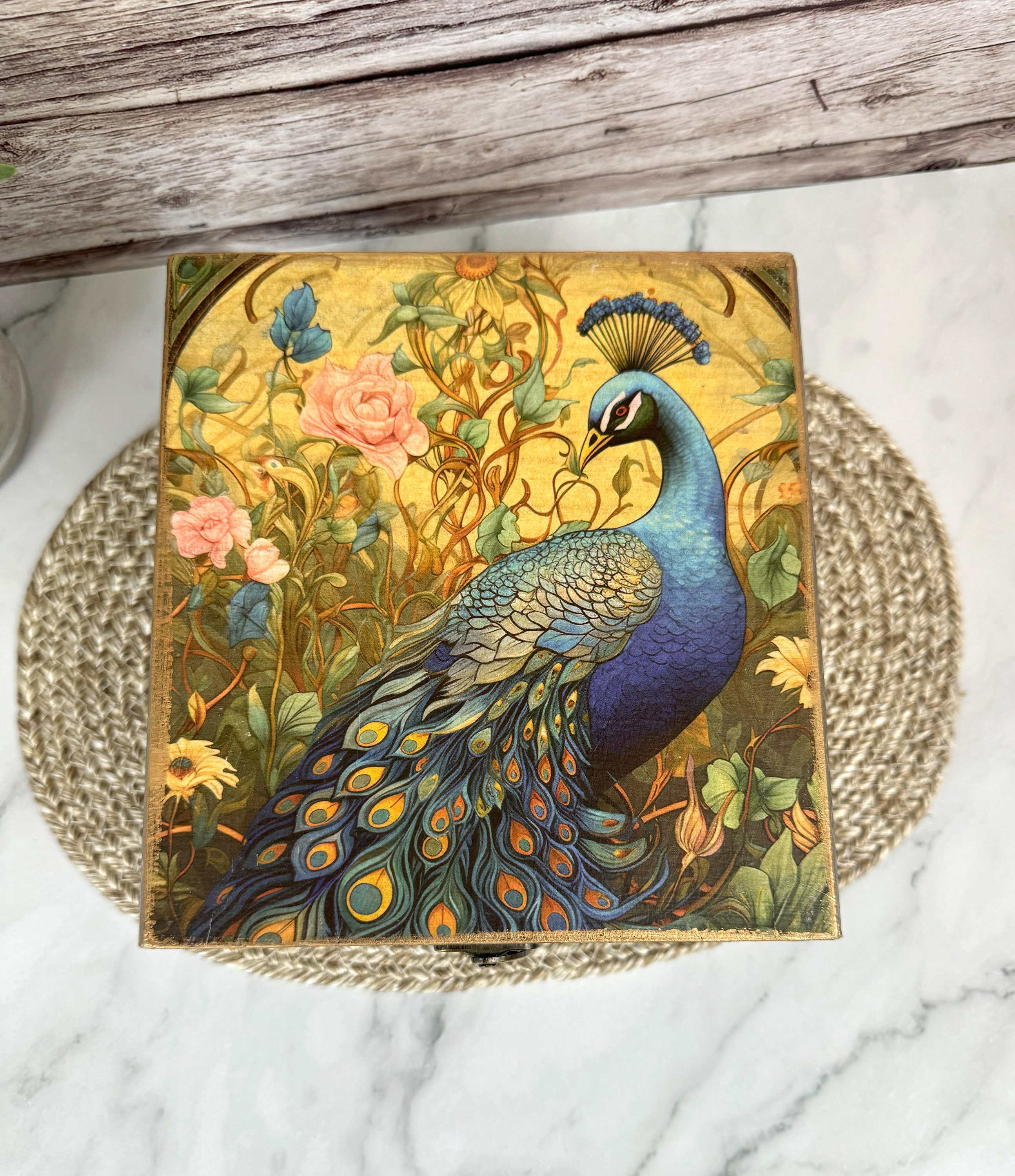 Peacock Jewelry Box,peacock Trinket Box, Lightweight Decoupage Box ...