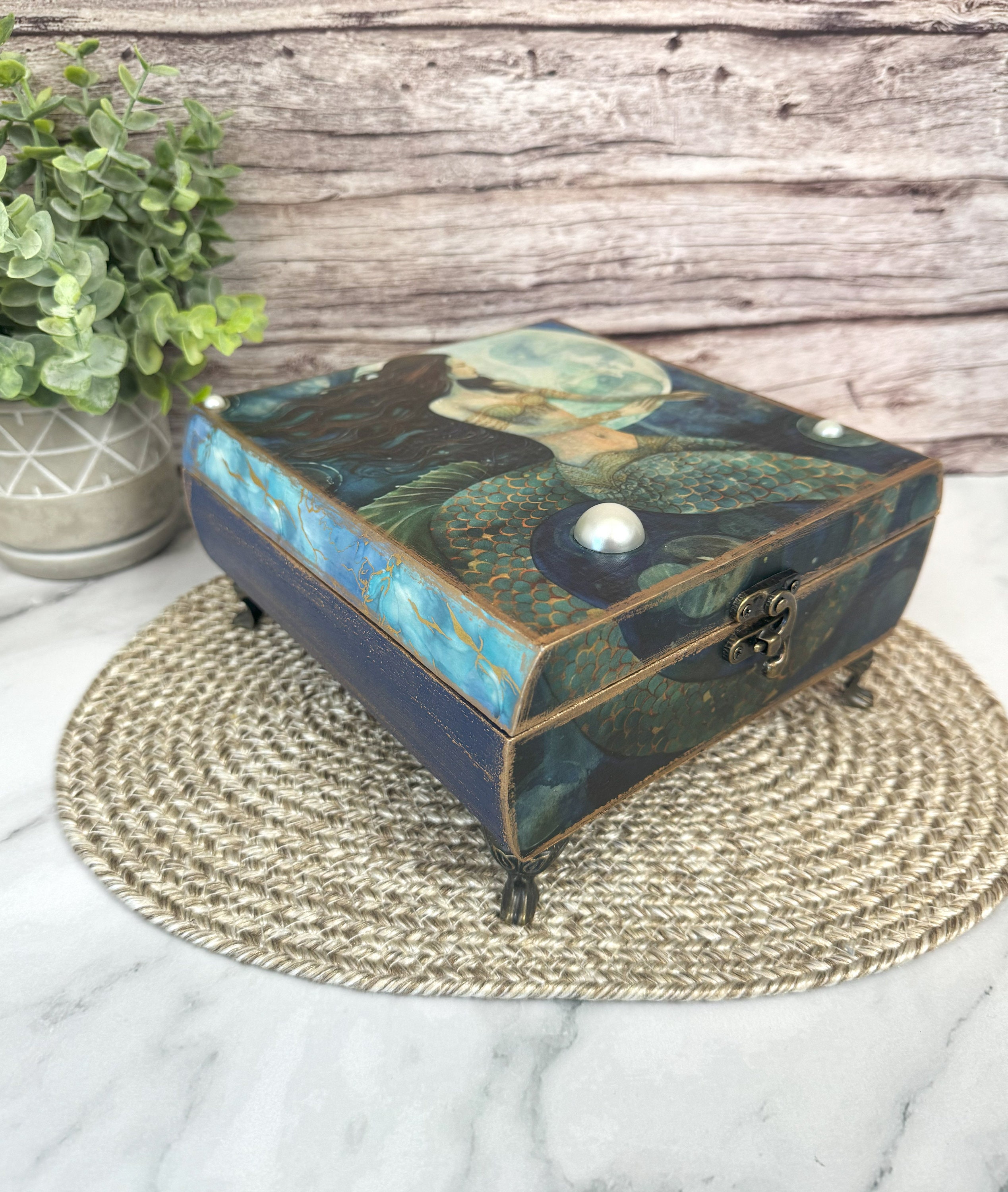 Mermaid in the Moon Jewelry Box, Lightweight Decoupage Box, Mermaid ...