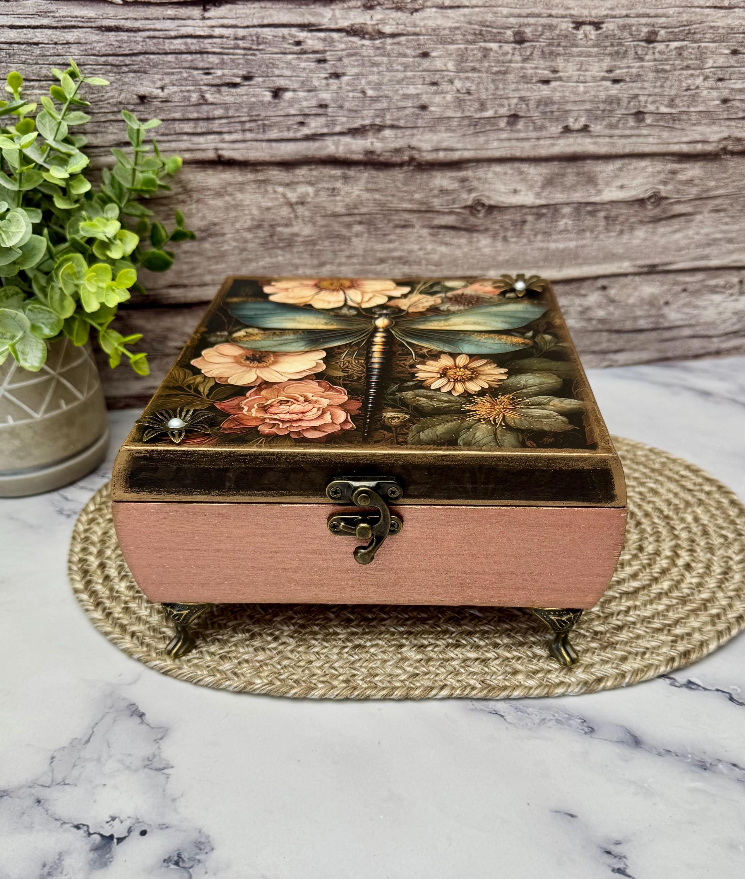 Dragonfly Jewelry or Trinket Box, Lightweight Decoupage Storage Box ...